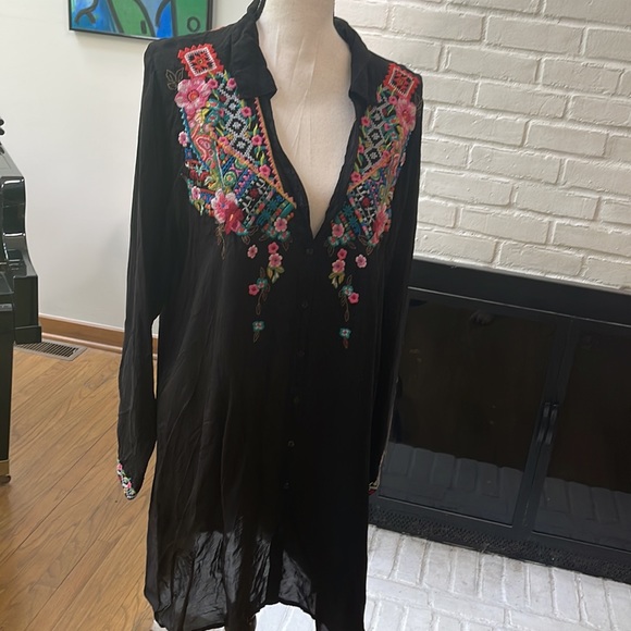 Johnny Was | Tops | Johnny Was Long Tunic L Button Up Front Embroidery ...